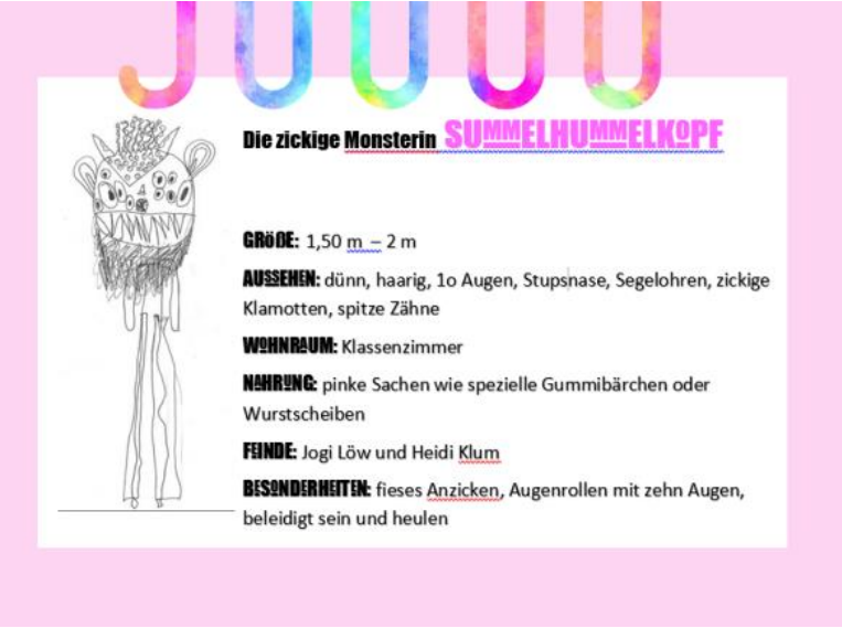 Digitale Lernaufgabe Alles über Monster